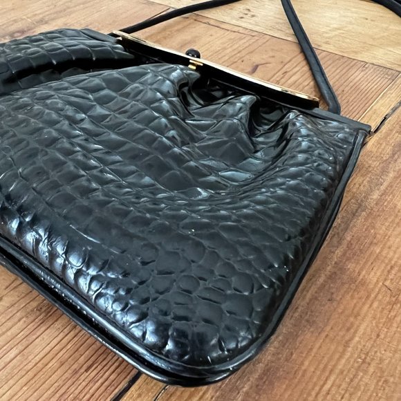 Susan Gail | Bags | Susan Gail Black Patent Leather Faux Alligator Gold ...